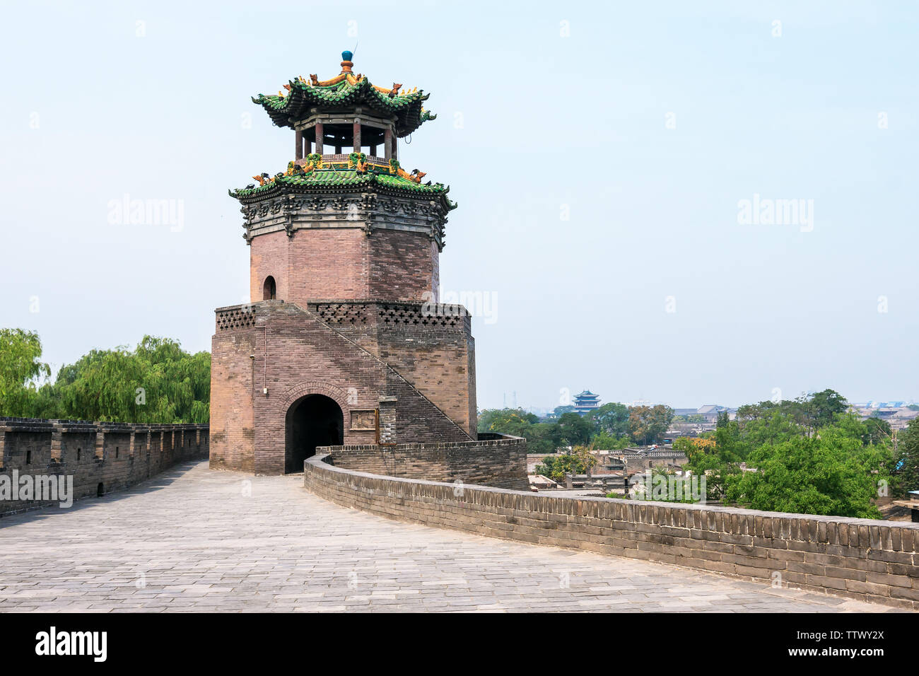 Pingyao ancient city wall corner tower Stock Photo - Alamy