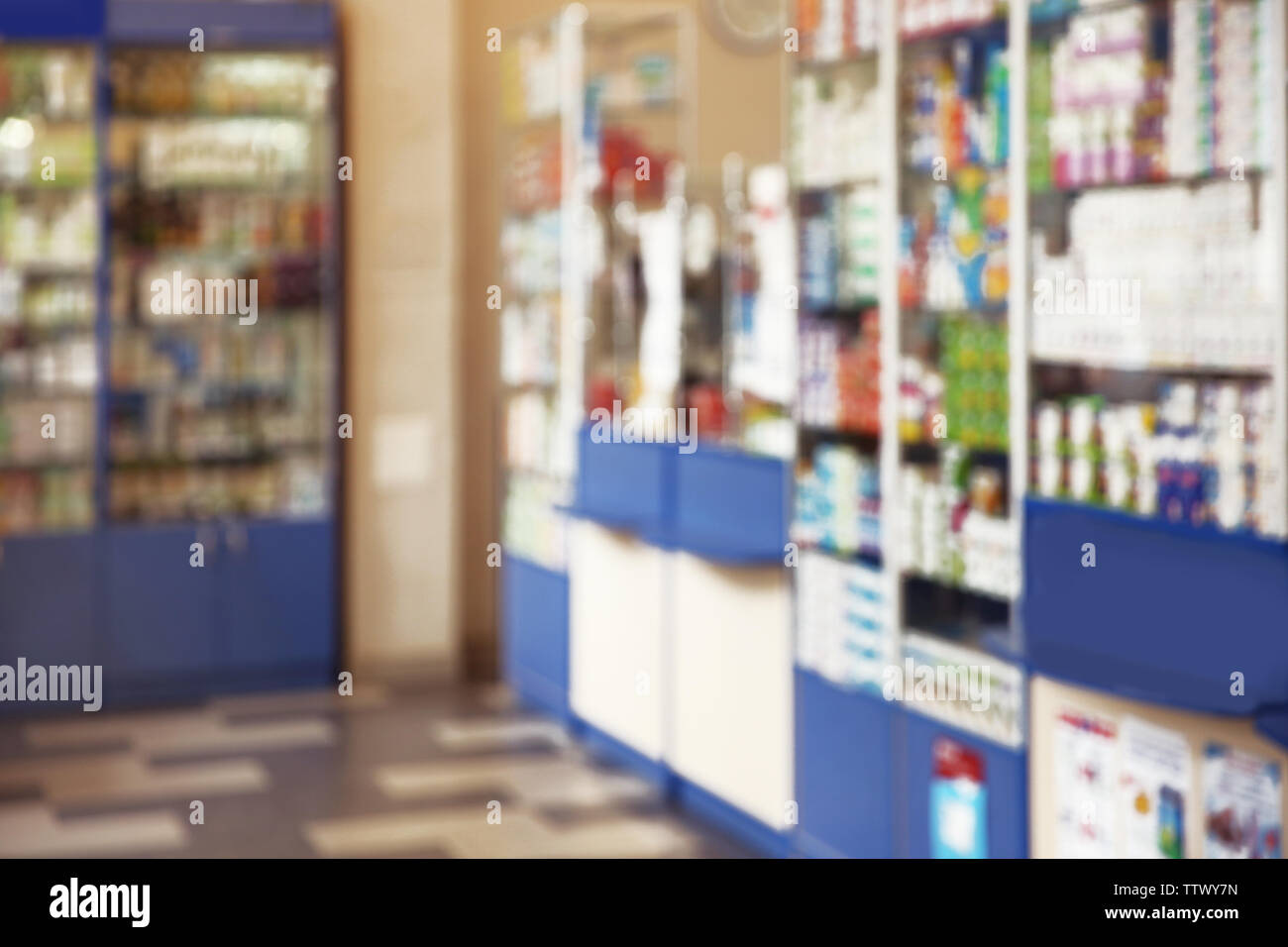 Blurred pharmacy drugstore background Stock Photo - Alamy