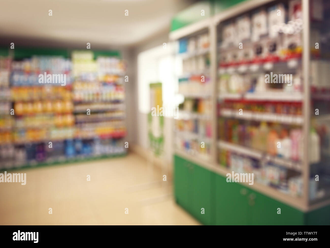 Blurred pharmacy drugstore background Stock Photo - Alamy
