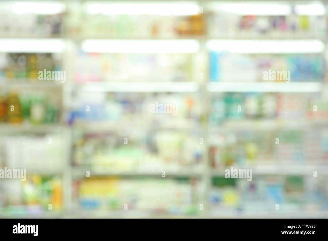 Blurred pharmacy drugstore background Stock Photo - Alamy