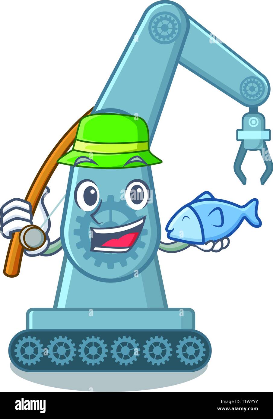 Fishing mechatronic robot arm above cartoon table Stock Vector Image ...