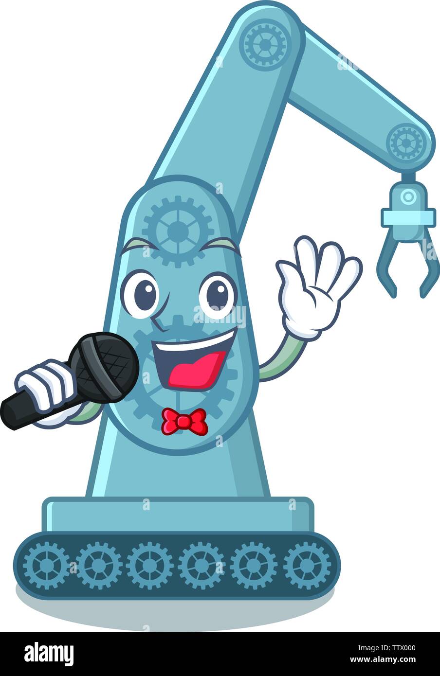 Singing mechatronic robot arm above cartoon table Stock Vector Image ...