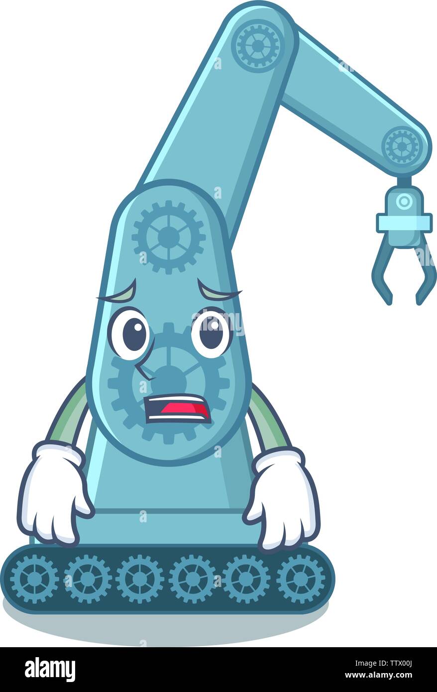 Afraid mechatronic robot arm above cartoon table Stock Vector Image ...