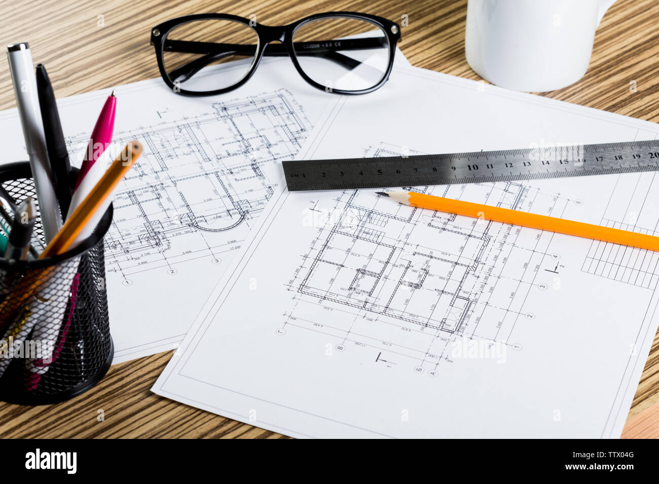 Architect worplace top view Stock Photo - Alamy