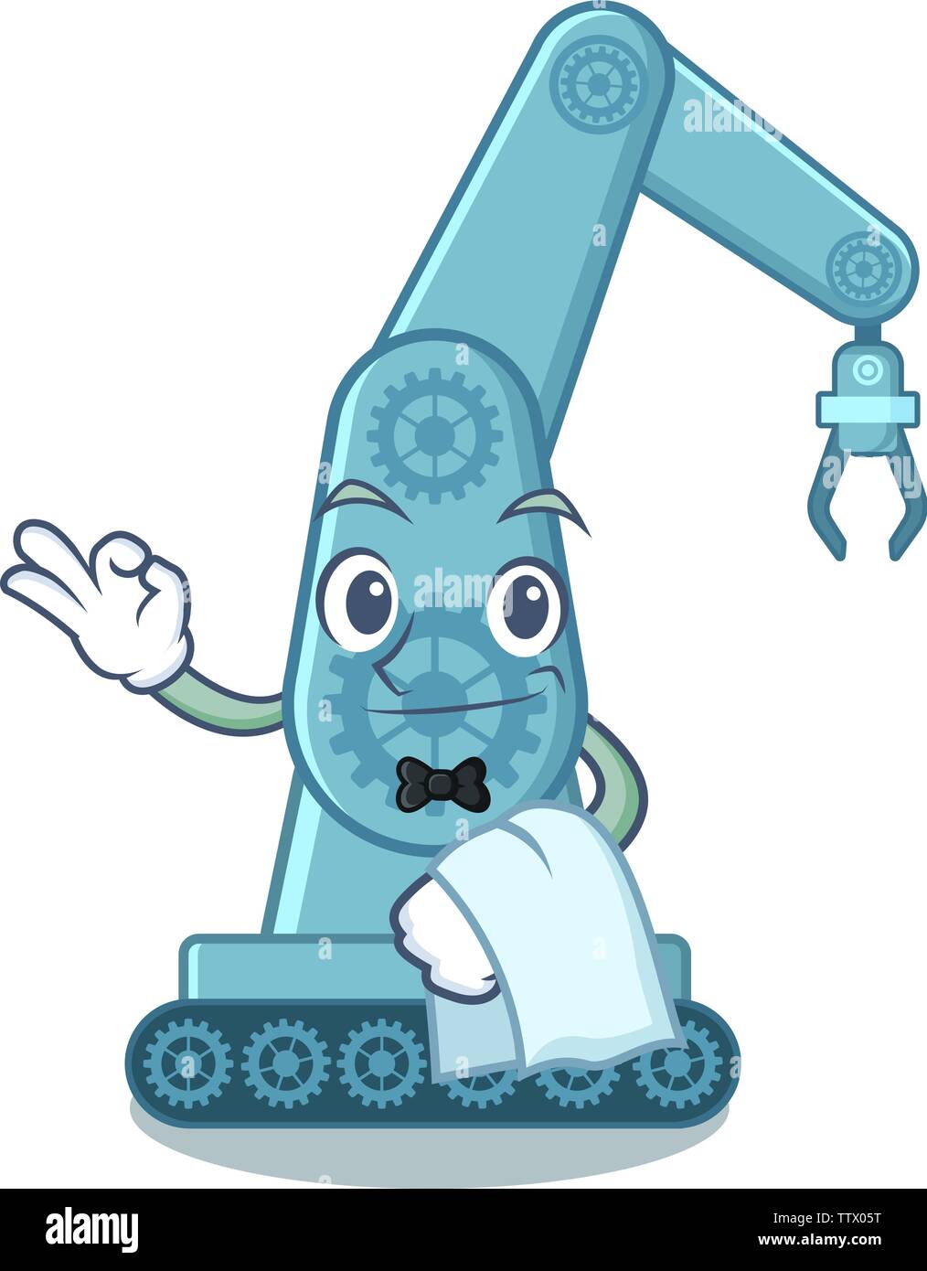 Waiter mechatronic robot arm above cartoon table Stock Vector Image ...