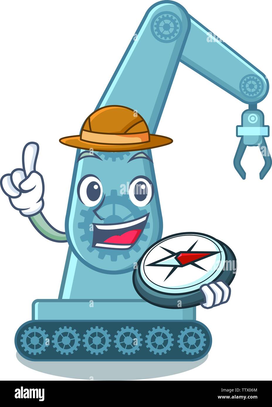 Explorer mechatronic robot arm above cartoon table Stock Vector Image ...