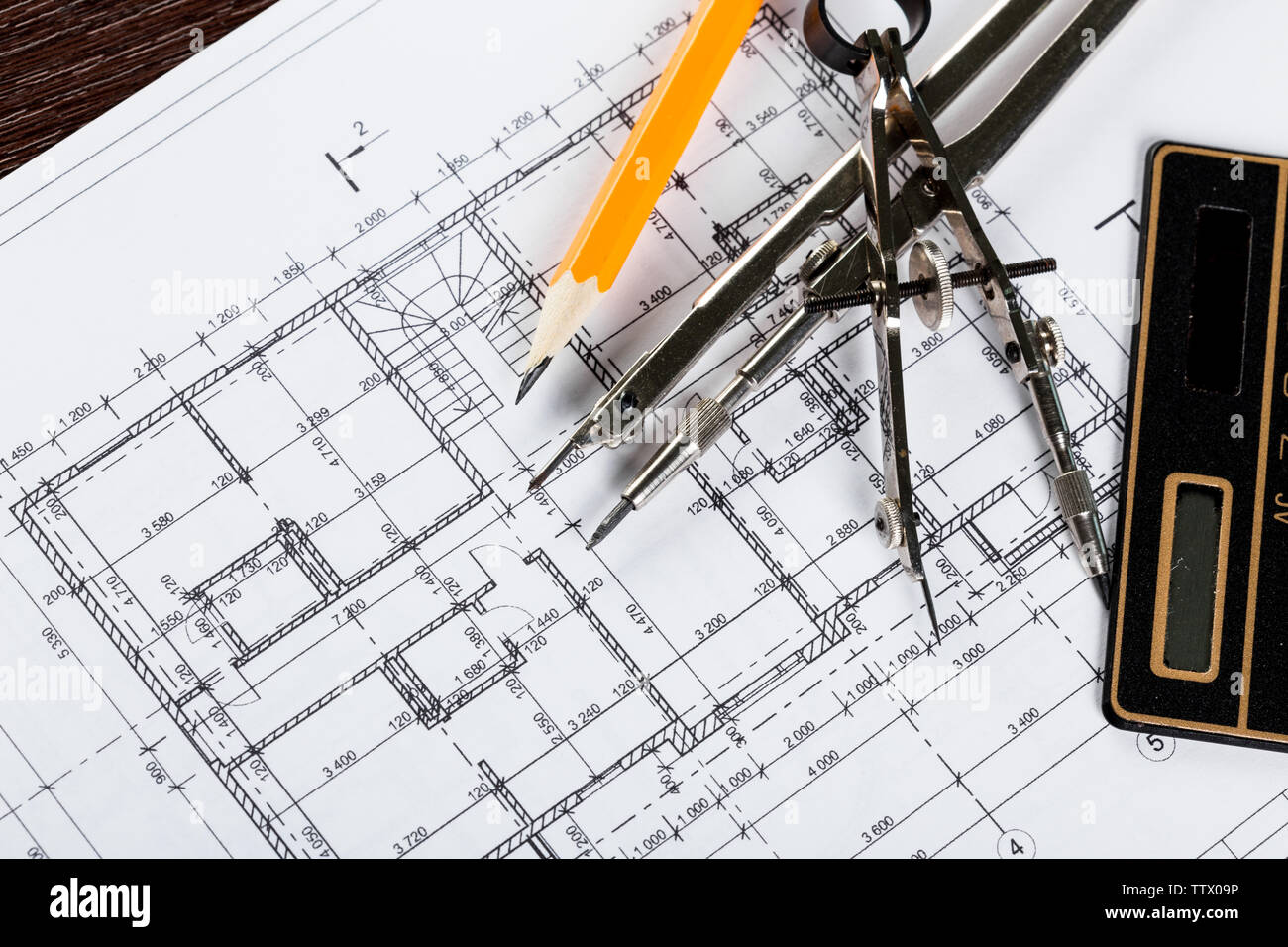 Architect worplace top view Stock Photo - Alamy
