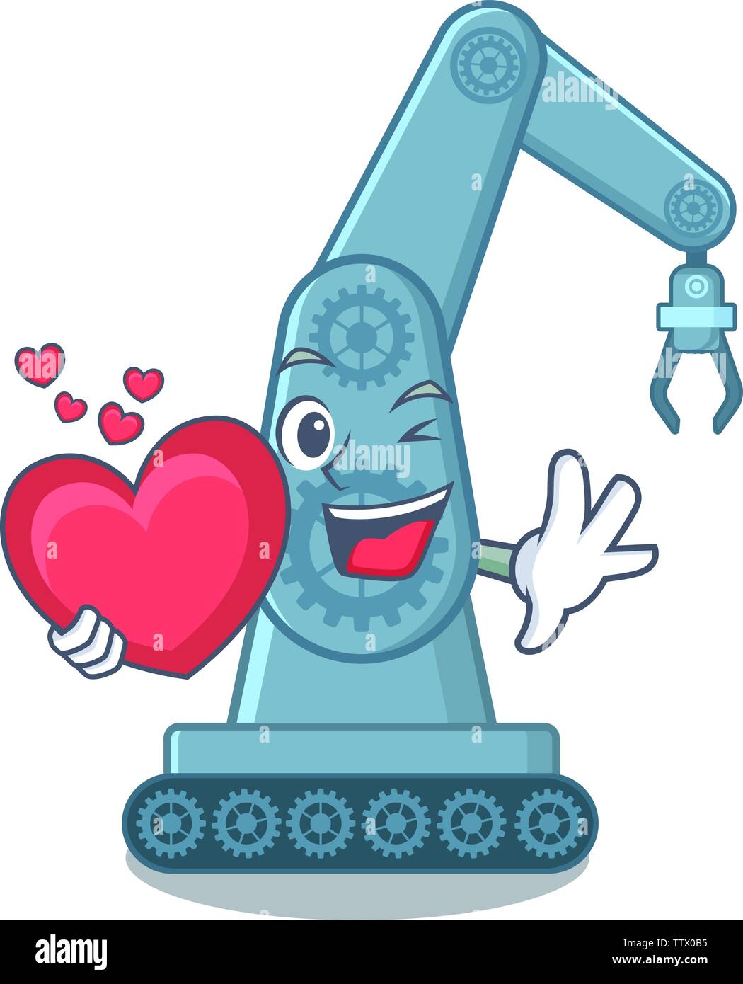 With heart mechatronic robot arm above cartoon table Stock Vector Image ...