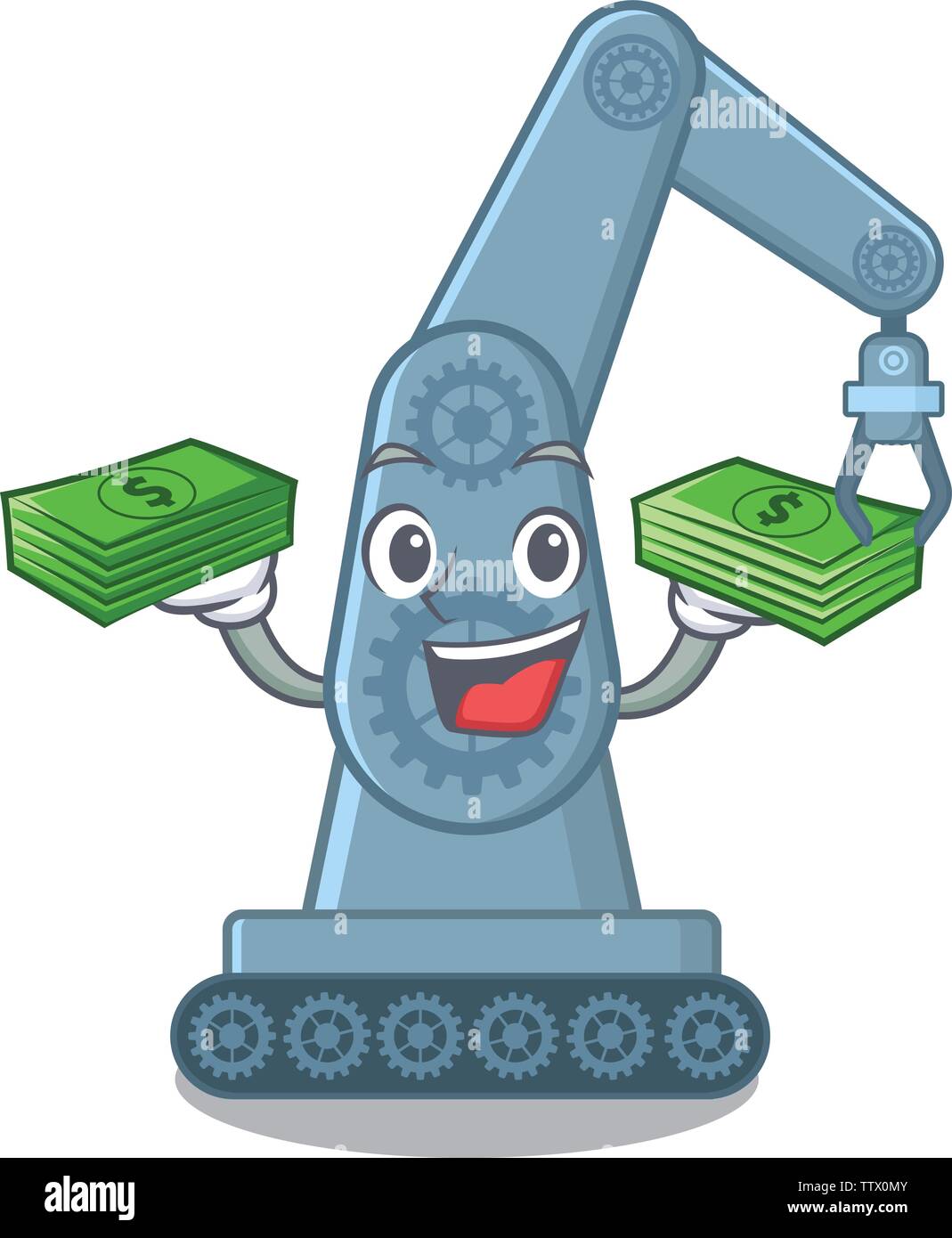 With money bag mechatronic robot arm above cartoon table Stock Vector ...