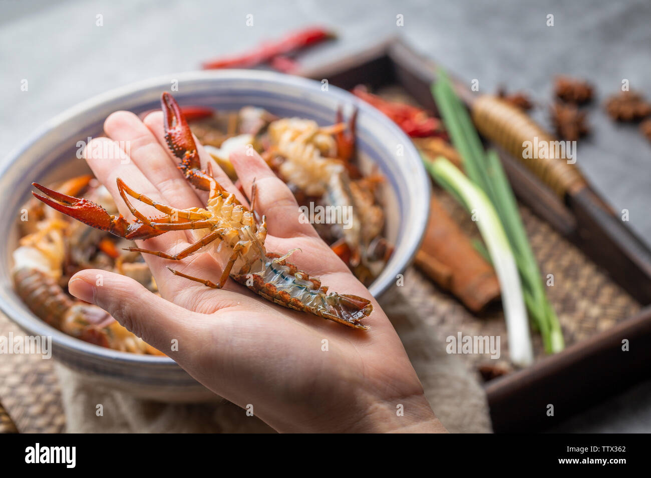 Spicy crayfish snacks Stock Photo - Alamy