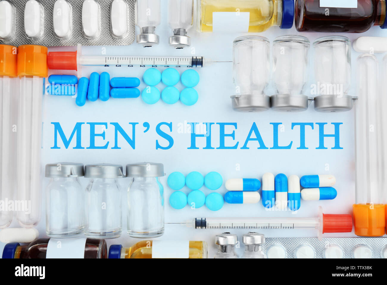 Set of medicine, closeup. Men's health concept Stock Photo - Alamy