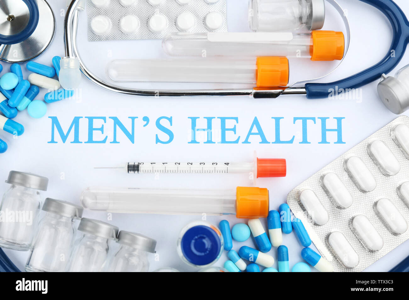 Set of medicine, closeup. Men's health concept Stock Photo - Alamy