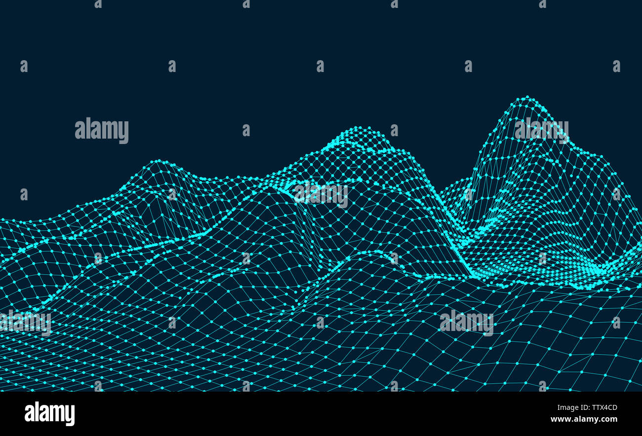 Abstract vector three-dimensional digital terrain of big data concept ...
