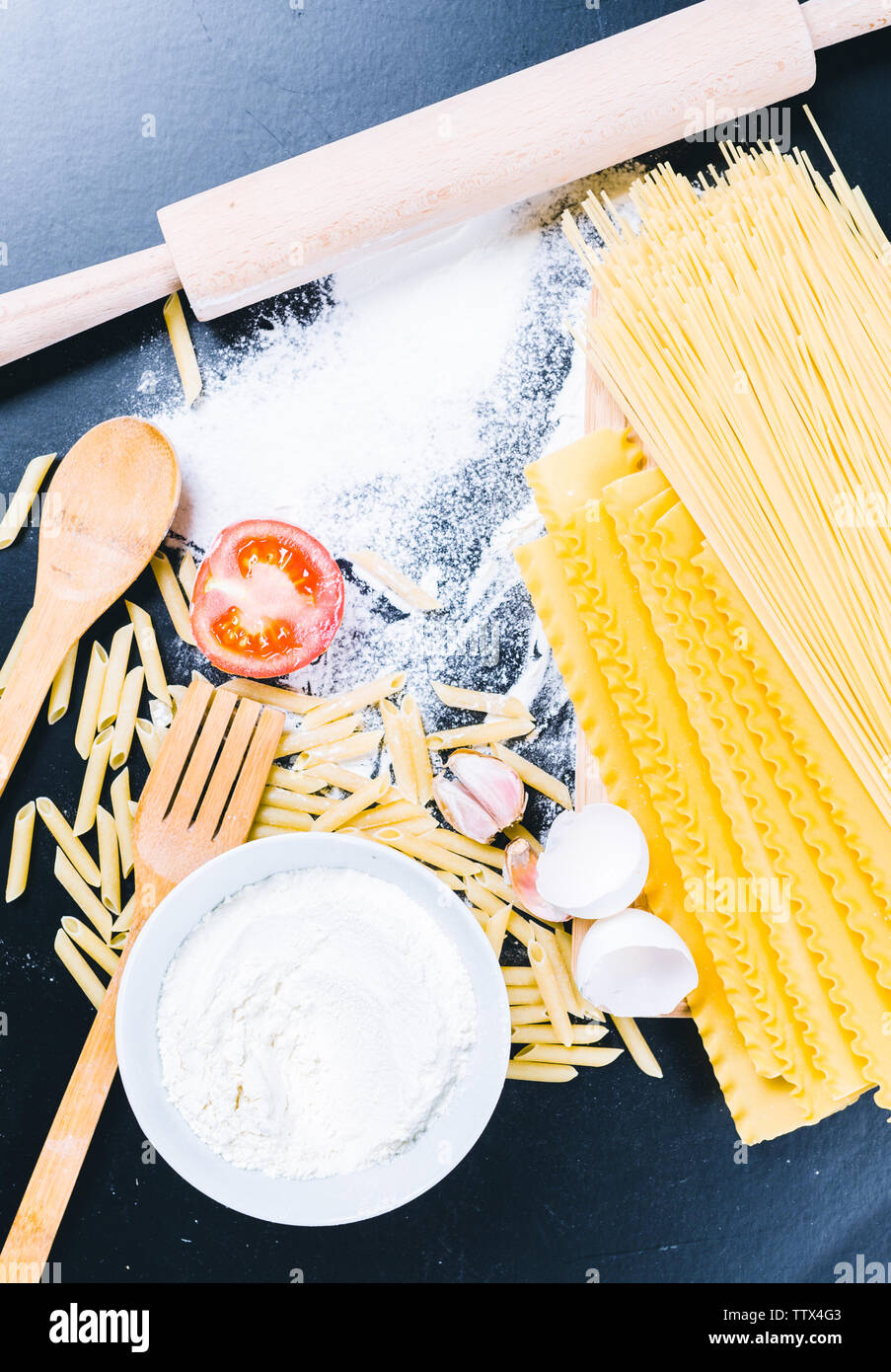 dry pasta spaghetti with ingredient Stock Photo - Alamy