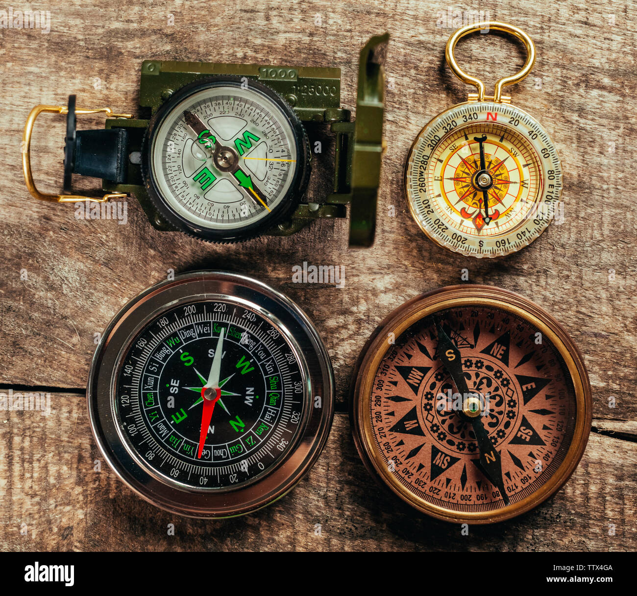 Compass on a wood deck Stock Photo - Alamy