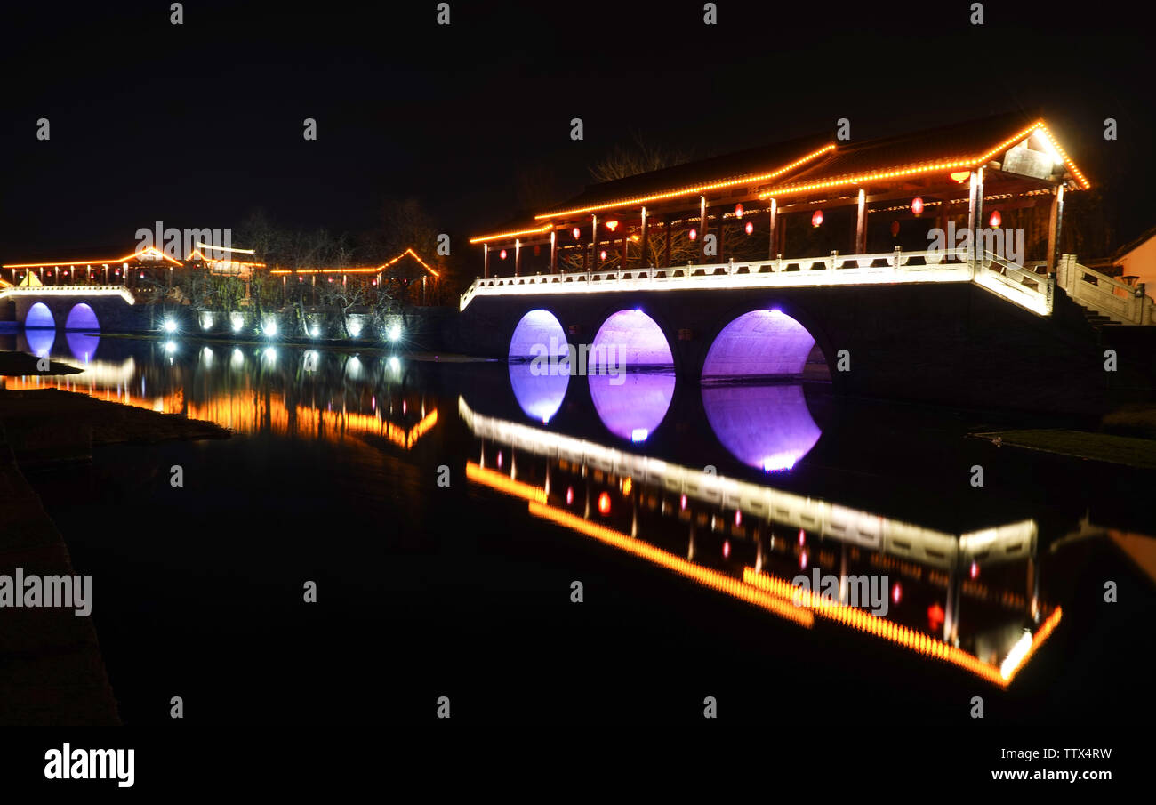 Night view of Anchang ancient town Stock Photo - Alamy