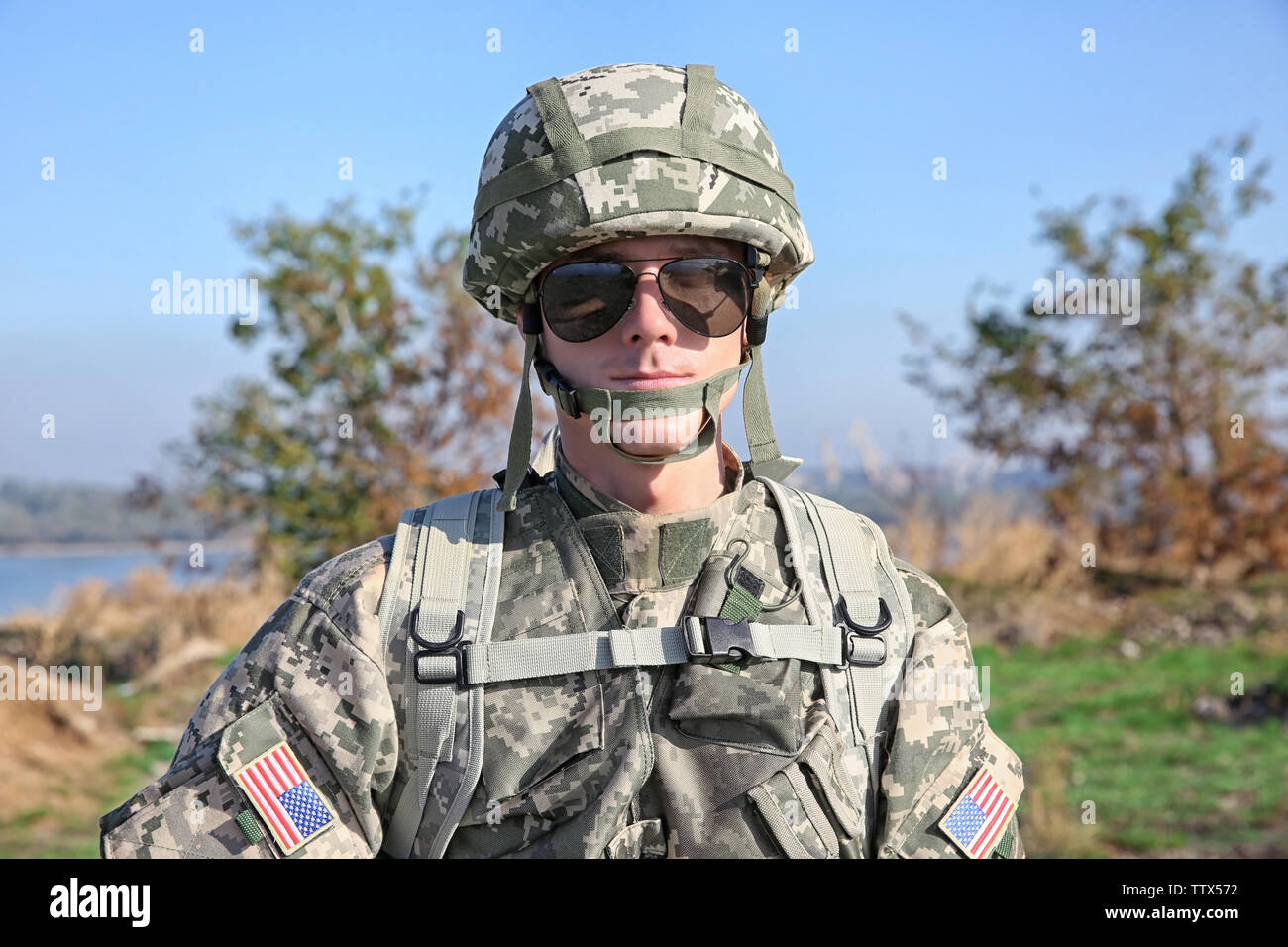 Portrait of soldier at military firing range Stock Photo - Alamy