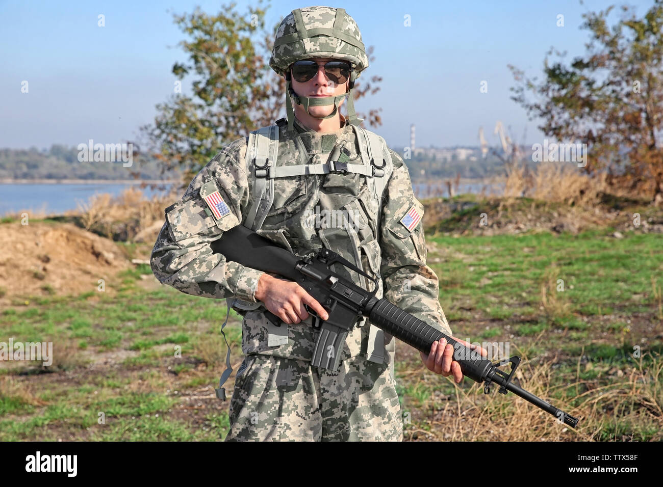 Soldier Standing With Rifle