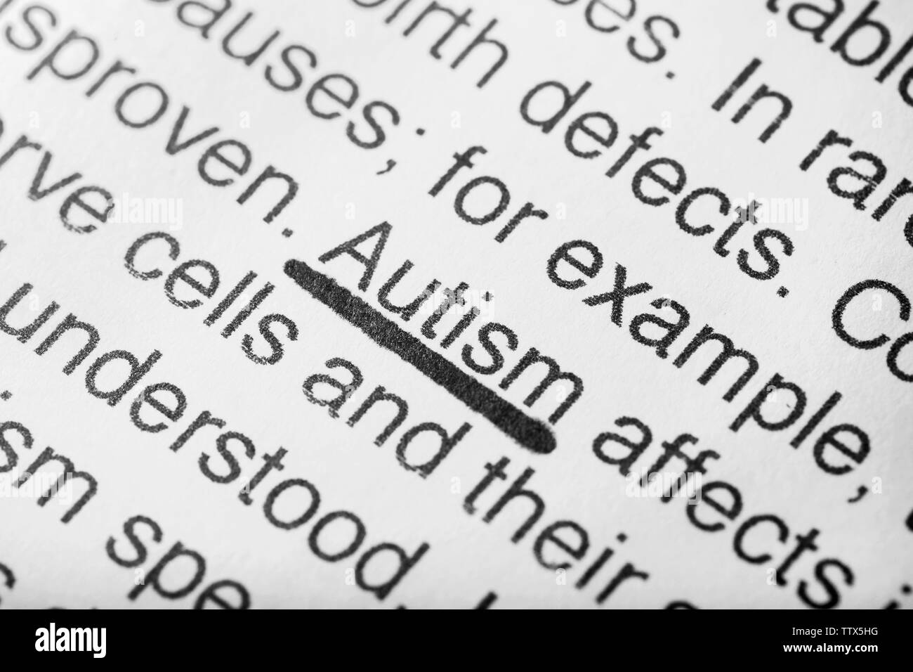 Newspaper article with detailed word AUTISM, closeup Stock Photo - Alamy