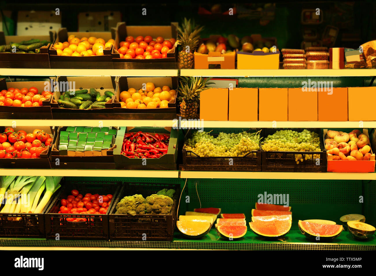 Fresh fruits and vegetables in supermarket Stock Photo - Alamy