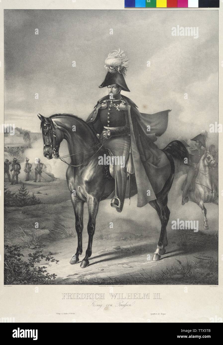 Frederick Wilhelm III King of Prussian, equestrian image, lithograph by ...