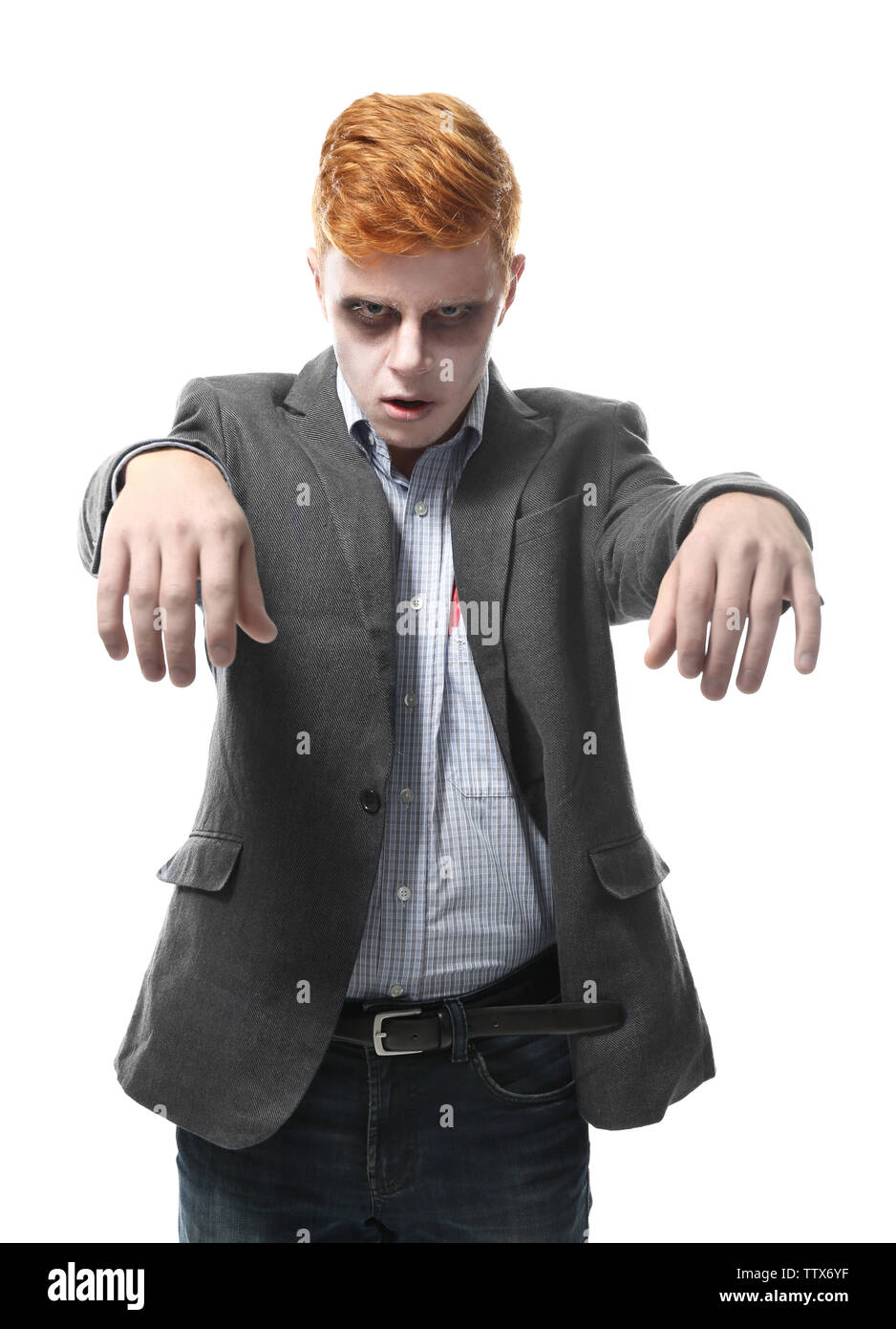 Guy dressed in dead man costume for Halloween, isolated on white Stock ...