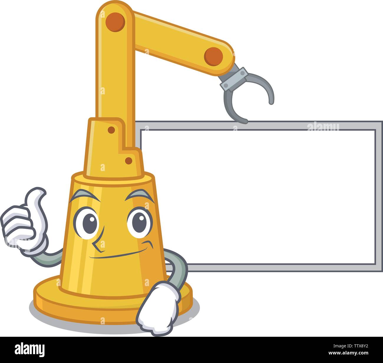 Thumbs up with board assembly automation machine isolated the mascot ...