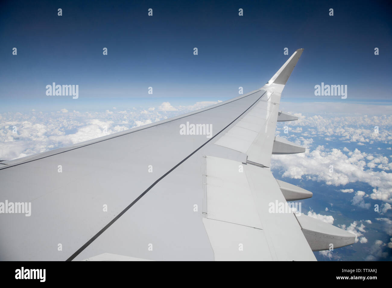 The view from an airplane window. Beautiful sky from the window of the ...