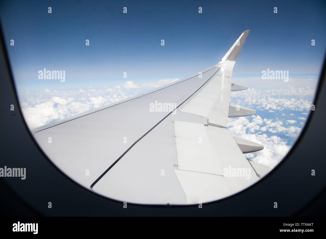 The view from an airplane window. Beautiful sky from the window of the ...