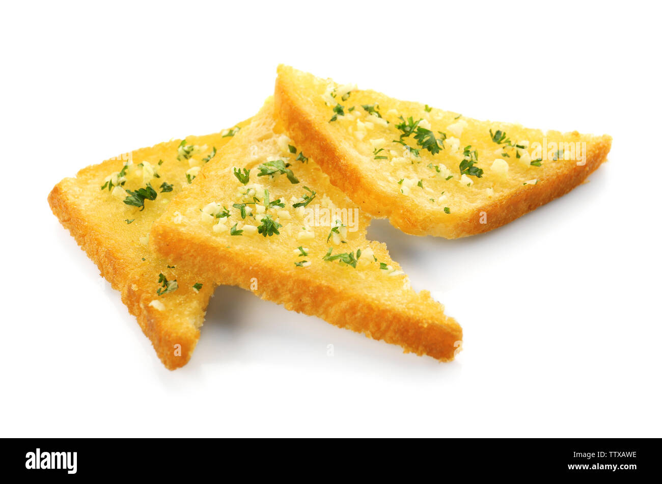 Garlic French bread slices isolated on white Stock Photo - Alamy