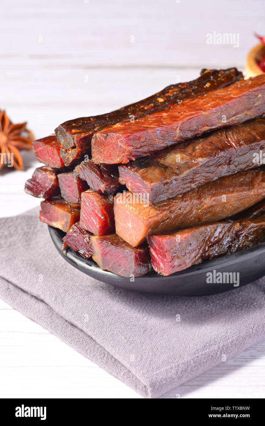 Air-dried hand-torn beef HD picture Stock Photo - Alamy
