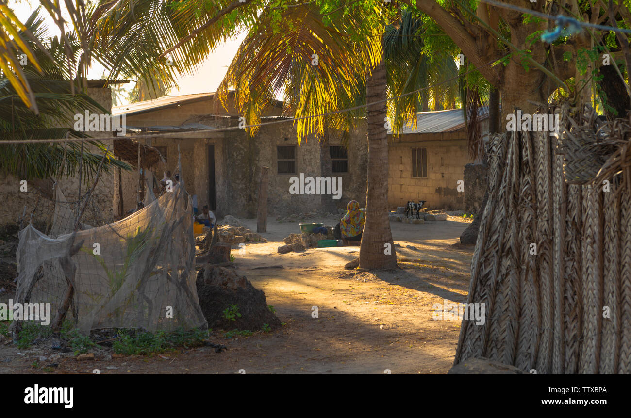 Dawn in a local African village. Zanzibar, Tanzania, Africa Stock Photo ...