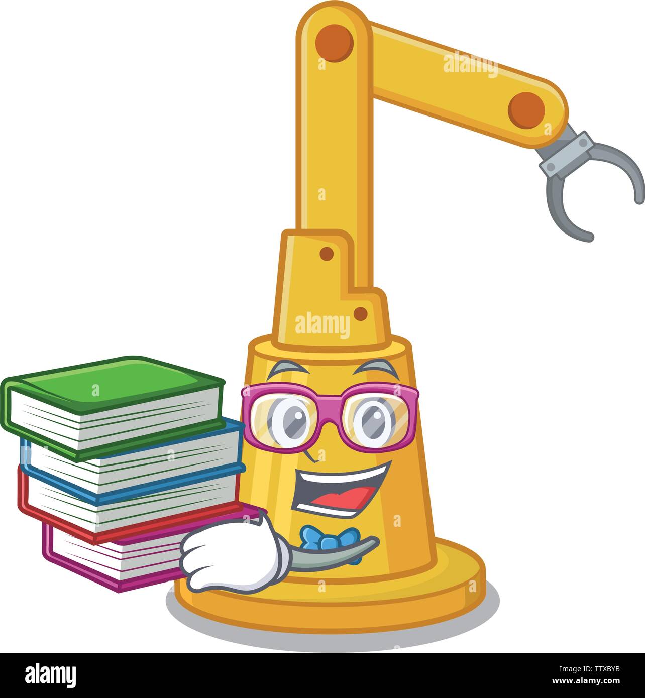 Student with book toy assembly automation machine on cartoon Stock ...