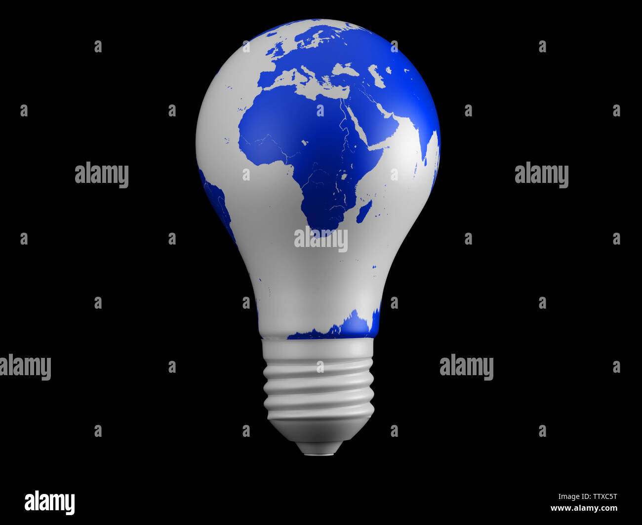 Light bulb and map. 3d illustration over black backgrounds Stock Photo ...