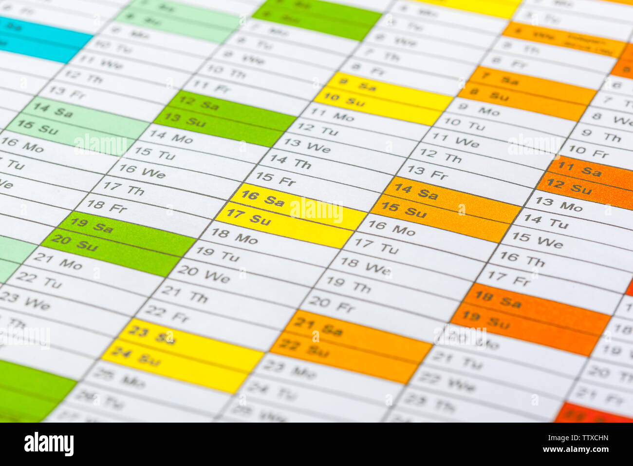 Closeup of dates on calendar page Stock Photo - Alamy