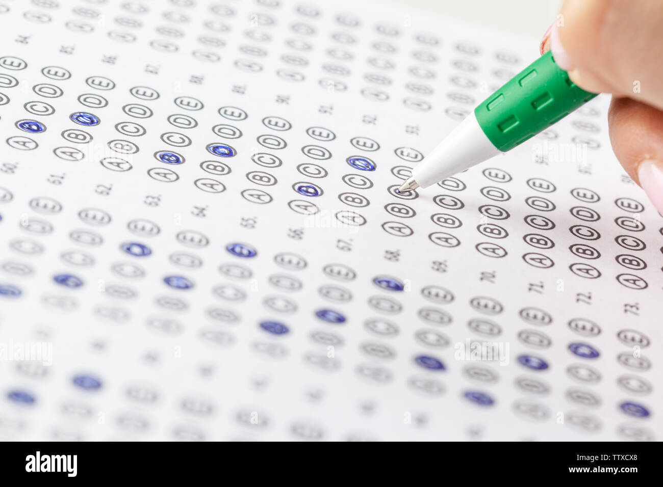 Test score sheet with answers Stock Photo - Alamy