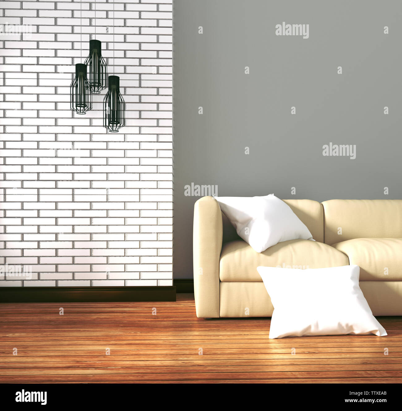 White brick room - loft style. 3D renderin Stock Photo - Alamy