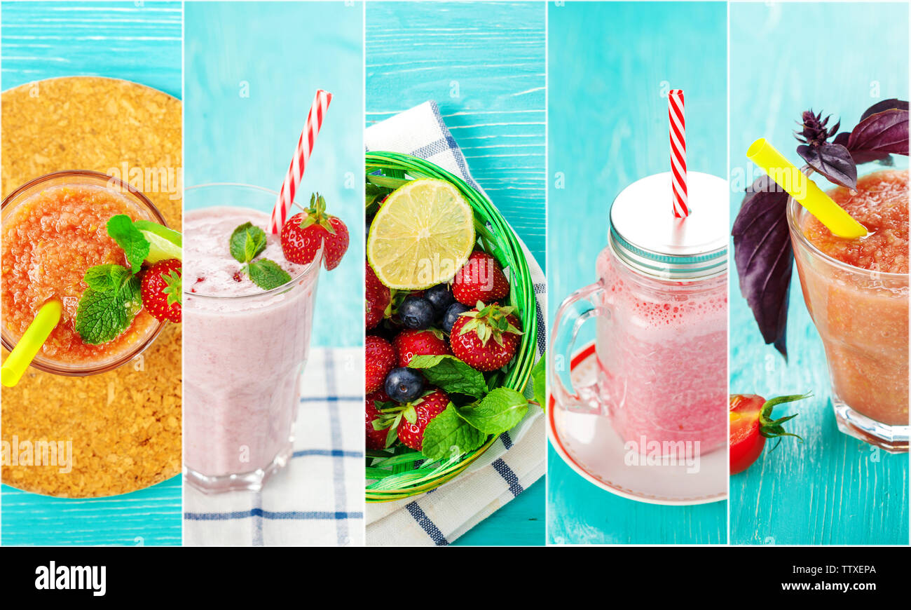 Refreshing beverages collage of different colorful drinks Stock Photo ...
