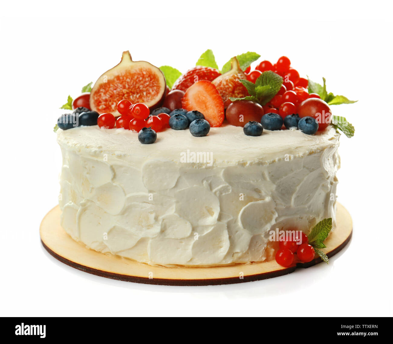 Delicious creamy cake with berries isolated on white Stock Photo - Alamy