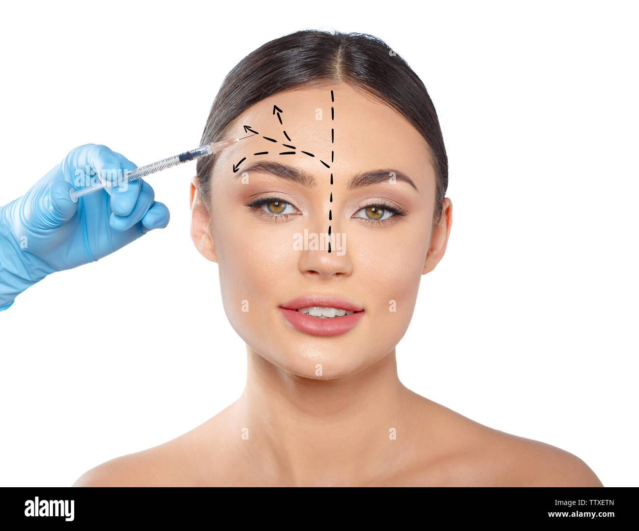 woman with dotted lines on face, cosmetology Stock Photo - Alamy