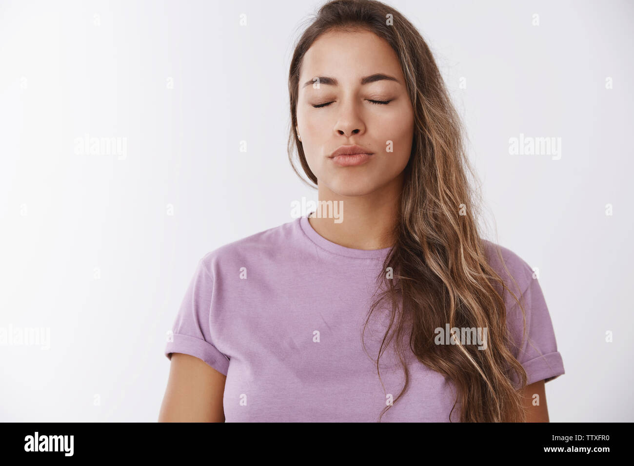 Just kiss her. Portrait cute relaxed romantic good-looking girlfriend ...