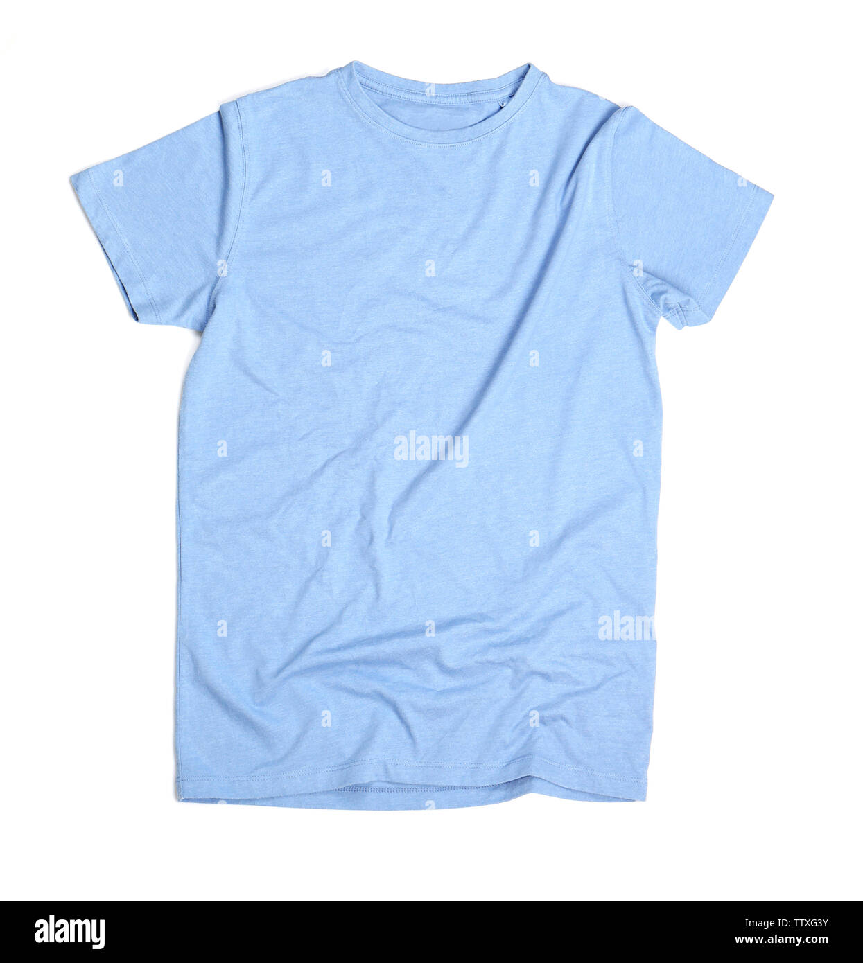 Blank light blue t-shirt on white background Stock Photo - Alamy