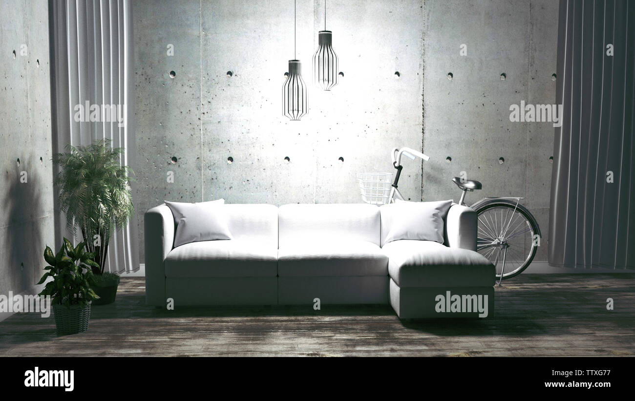 Loft Style Interior Design. 3D Rendering Stock Photo - Alamy