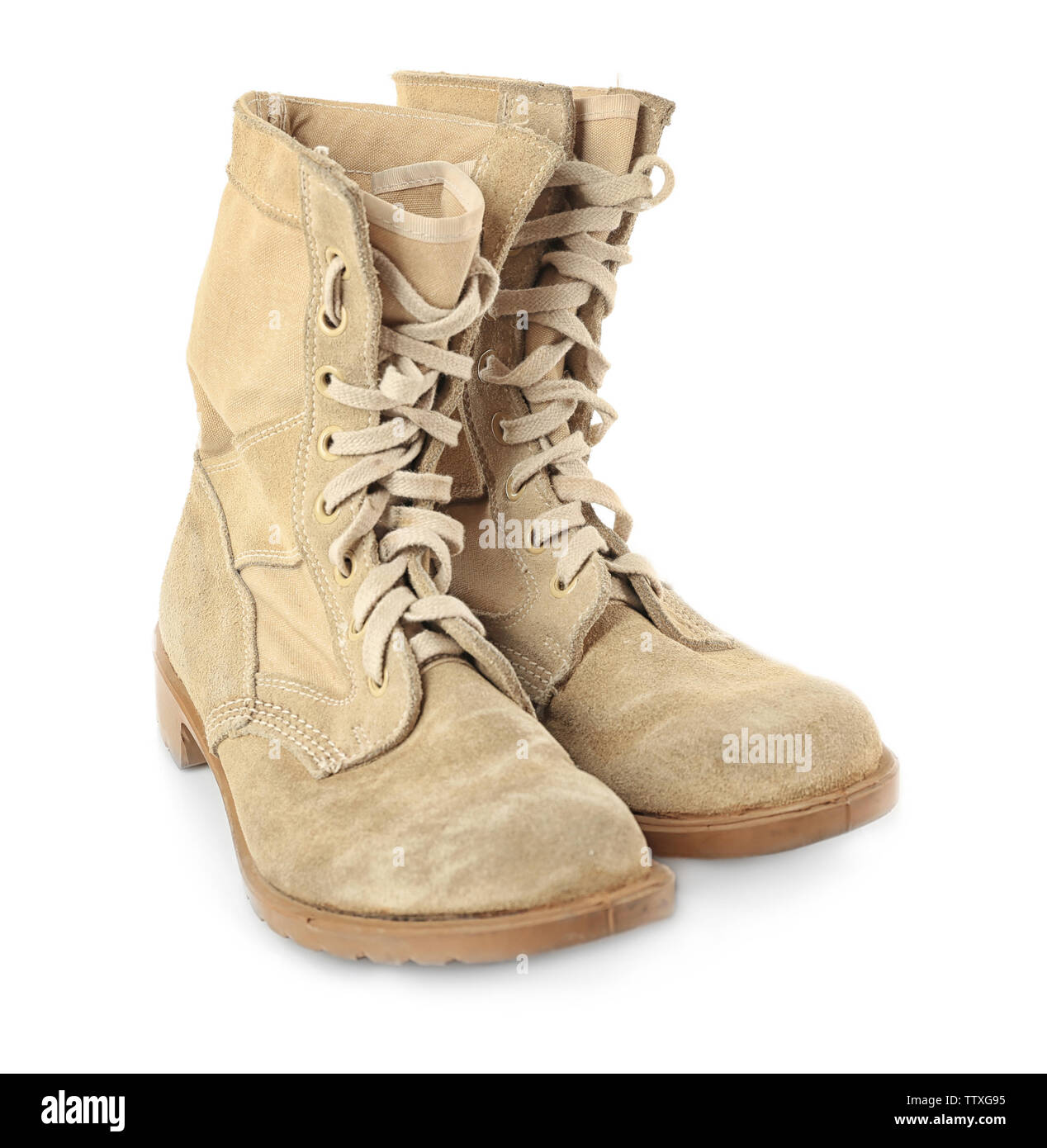 Military boots on white background Stock Photo - Alamy