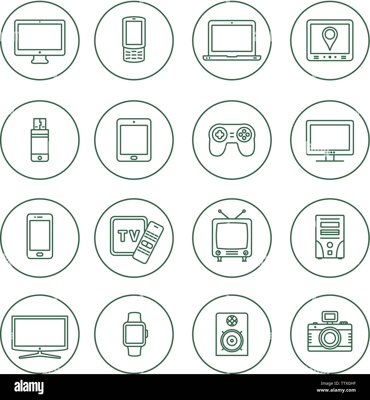 Electronic devices outline icons. Technology device icons set Stock ...