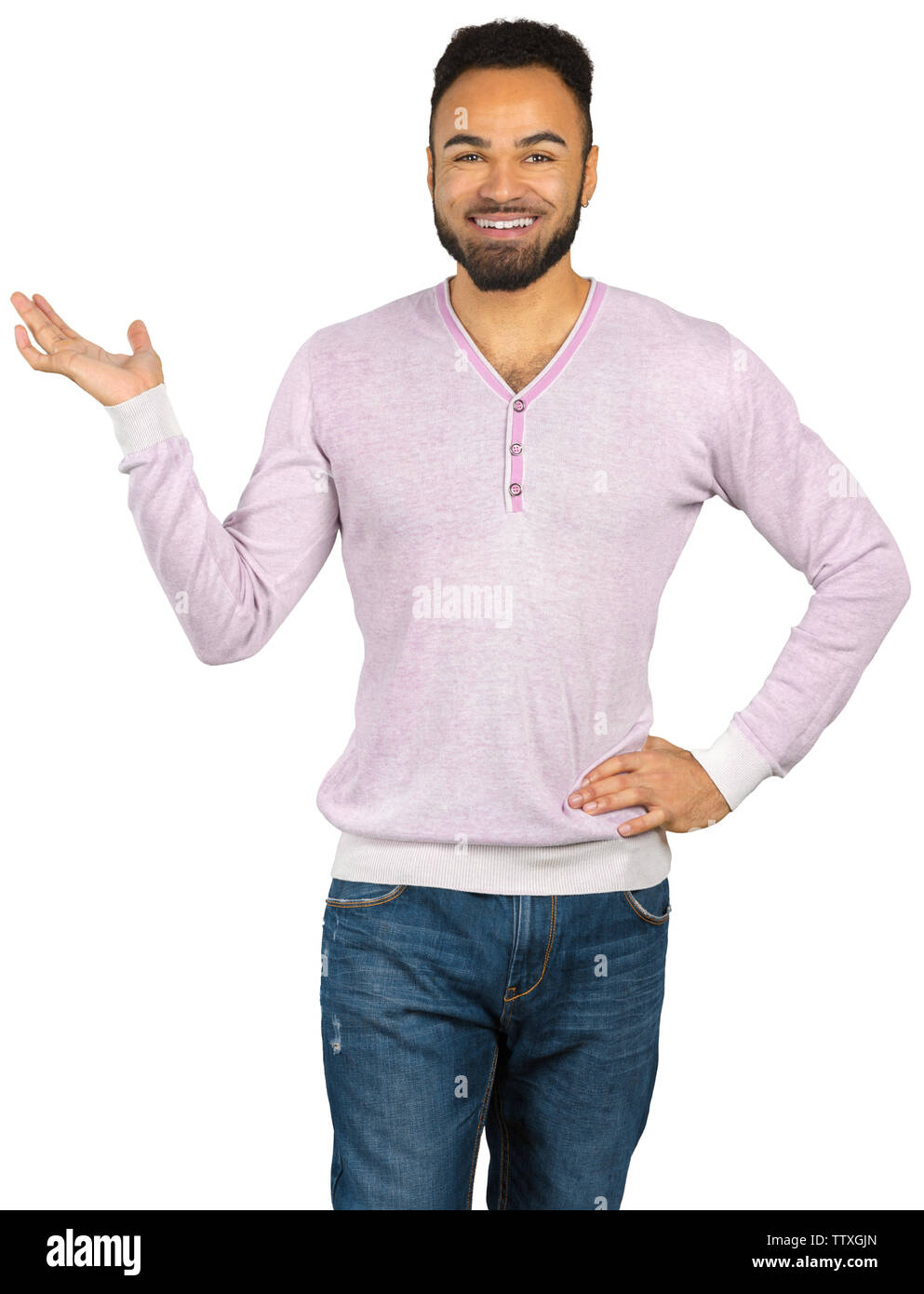 Black man businessman making presentation isolated on white background ...