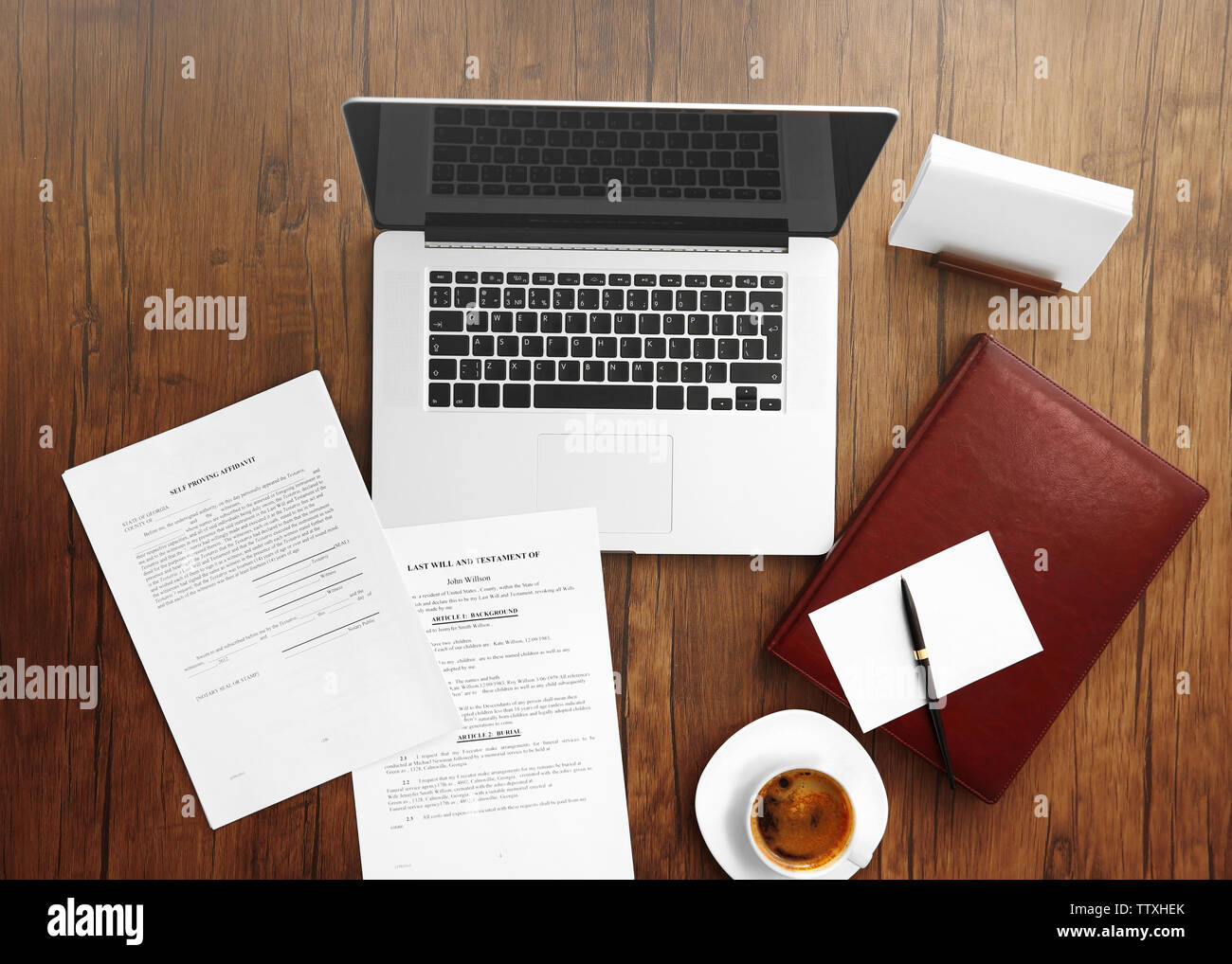 Lawyer workplace with laptop and papers Stock Photo - Alamy