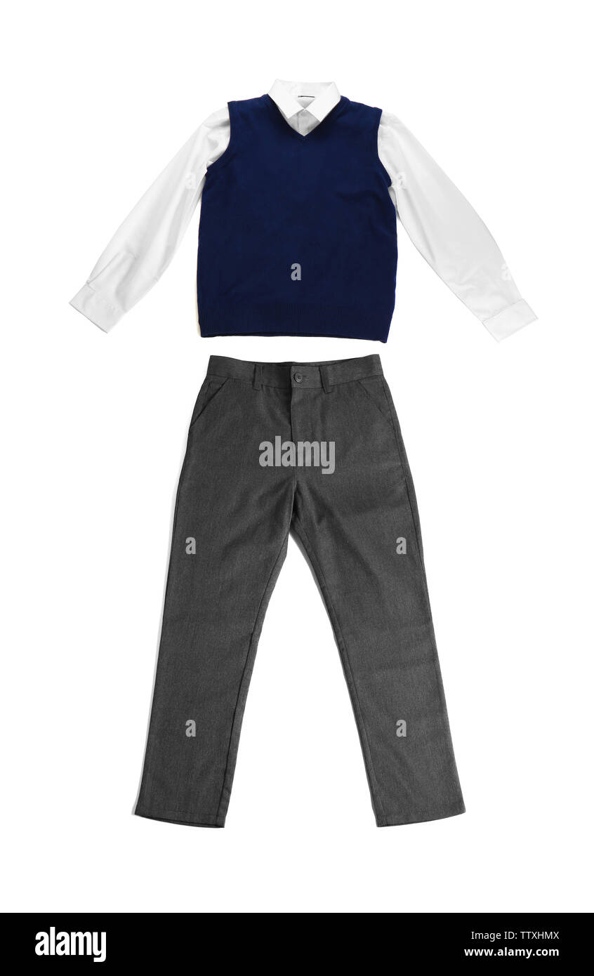 School uniform on white background Stock Photo - Alamy