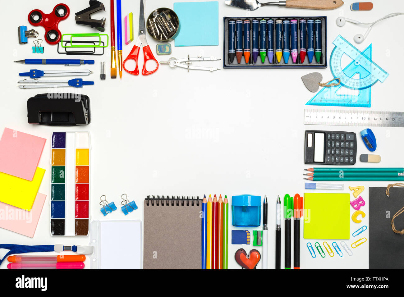 Overhead shot of school supplies Stock Photo - Alamy