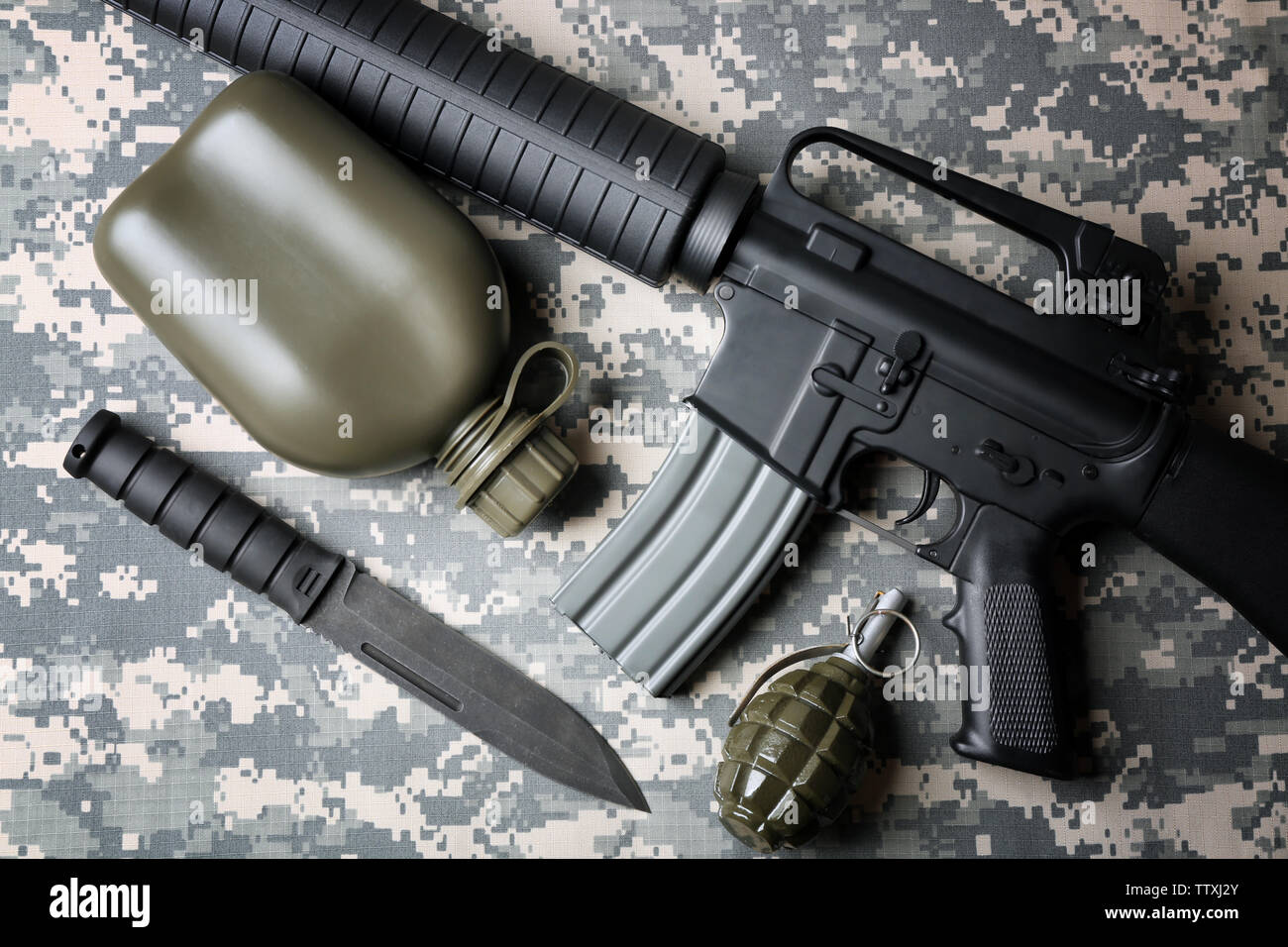 Military set on camouflage clothing Stock Photo - Alamy